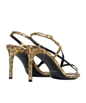 Celine Criss Cross Sandal With Triomphe In Leopard Printed Suede