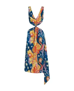 Marni Cut-out Galactic Paradise Printed Midi Dress - Blue