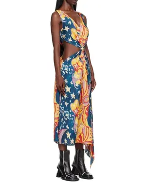 Marni Cut-out Galactic Paradise Printed Midi Dress - Blue