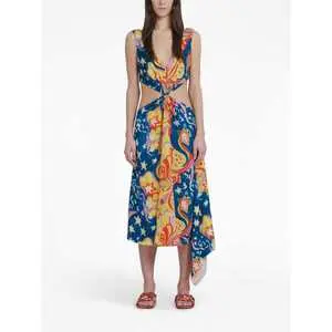 Marni Cut-out Galactic Paradise Printed Midi Dress - Blue