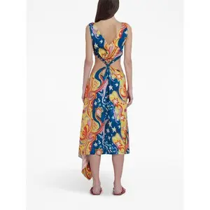 Marni Cut-out Galactic Paradise Printed Midi Dress - Blue