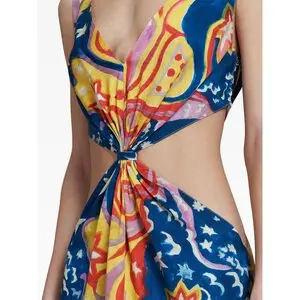 Marni Cut-out Galactic Paradise Printed Midi Dress - Blue