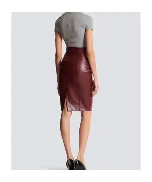 Balmain Leather Pencil Skirt With Zipper Detail - Brown