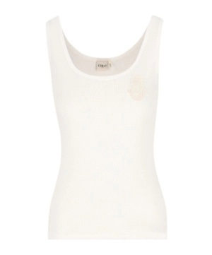 Chloé Crewneck Ribbed Tank Top With Pineapple Patch - White