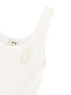 Chloé Crewneck Ribbed Tank Top With Pineapple Patch - White