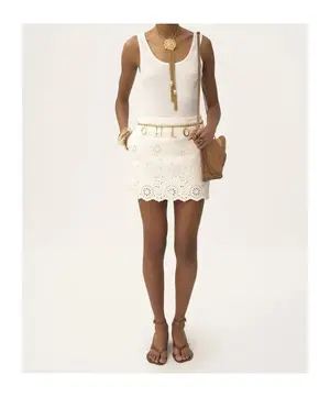 Chloé Crewneck Ribbed Tank Top With Pineapple Patch - White