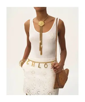Chloé Crewneck Ribbed Tank Top With Pineapple Patch - White