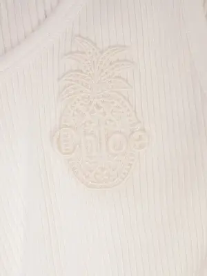 Chloé Crewneck Ribbed Tank Top With Pineapple Patch - White