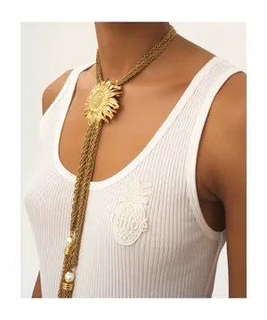 Chloé Crewneck Ribbed Tank Top With Pineapple Patch - White