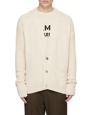 Balmain V-neck Logo Intarsia Knit Cardigan - Pink