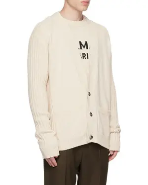 Balmain V-neck Logo Intarsia Knit Cardigan - Pink