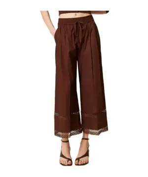 TWINSET Embroidered Lace Trimmed Wide-leg Trousers