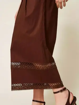 TWINSET Embroidered Lace Trimmed Wide-leg Trousers