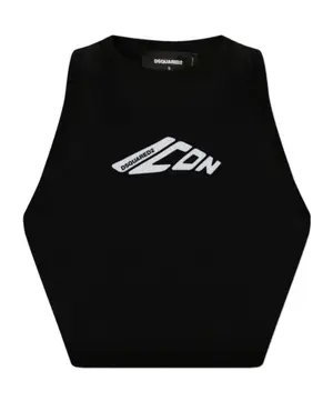 Dsquared2 Sleeveless Cropped Tank Top With Logo Detail - Black