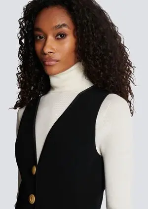 Balmain Sleeveless Crepe Dress With Gold-tone Lion Head Buttons