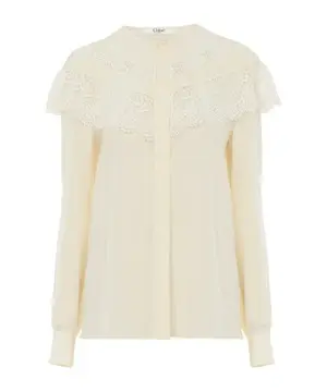 Chloé Lace-trim Collar Gathered Blouse