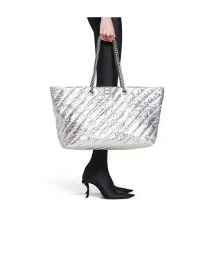 Balenciaga Crush Large Quilted Tote Bag - Silver