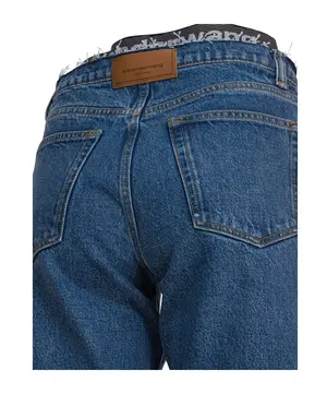 Alexander Wang Logo Waistband Layered Wide Leg Jeans - Indigo