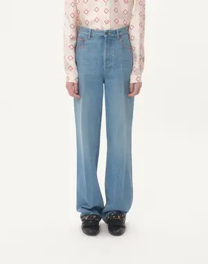 Valentino Garavani Floral Trim Straight Leg Jeans