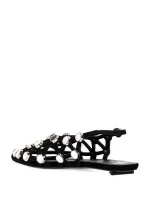 Attico Pointed Toe Embellished Slingback Flats - Black