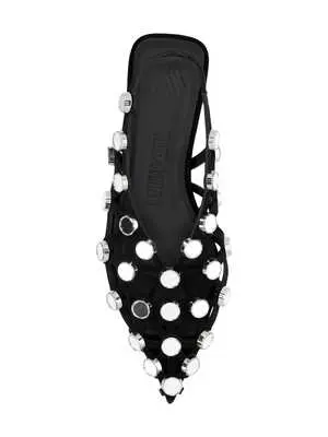 Attico Pointed Toe Embellished Slingback Flats - Black