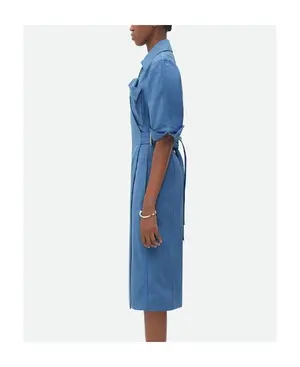 Bottega Veneta Twill Midi Dress With Double Belt Closure