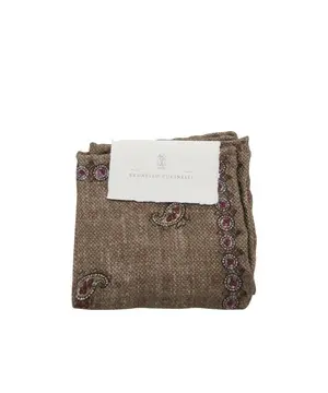Brunello Cucinelli Motif-printed Finished Edge Pocket Square - Brown