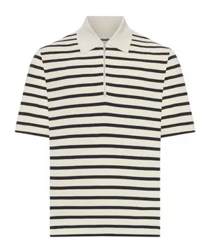 JIL SANDER Logo Patch Striped Polo Shirt - White