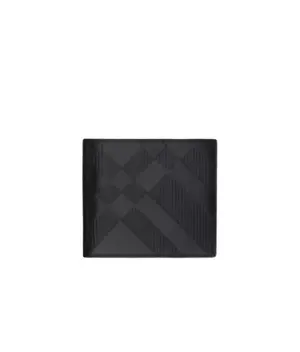 Burberry Check Embossed Bi-fold Wallet - Black