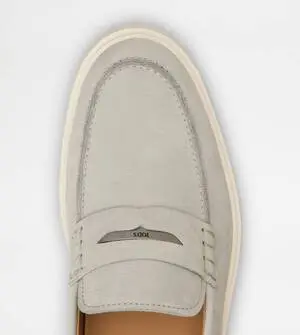 TOD'S Leather Loafers With Penny Bar - Grey