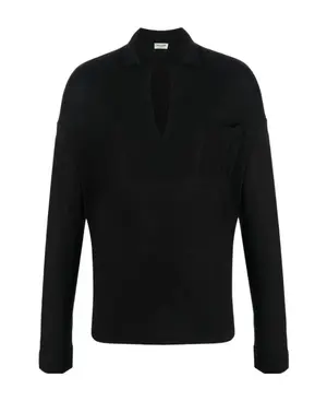 Saint Laurent V-neck Long Sleeve Sweatshirt With Lapel Collar And Chest Pocket