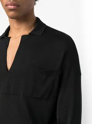 Saint Laurent V-neck Long Sleeve Sweatshirt With Lapel Collar And Chest Pocket