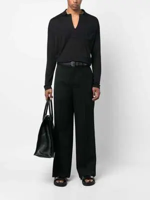 Saint Laurent V-neck Long Sleeve Sweatshirt With Lapel Collar And Chest Pocket