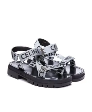 Celine Logo Strap Sandals - Black
