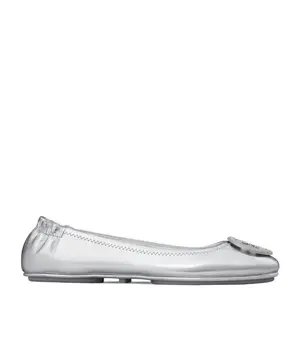 Tory Burch Pleated Metallic Leather Ballet Flats With Logo Applique