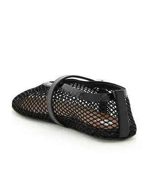 Alaïa Fishnet Ballet Flats With Ankle Strap - Black
