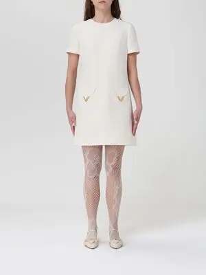 Valentino Garavani Round Neck Short Sleeve Dress With Patch Pockets - No
