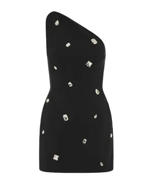 David Koma Crystal Embroidered One-shoulder Mini Dress