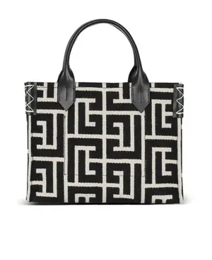 Balmain B-army Monogram Jacquard Small Tote Bag - Black