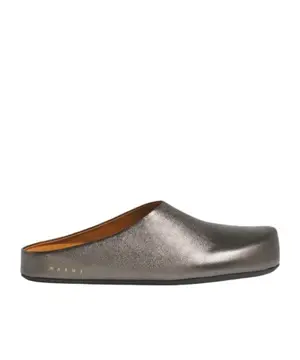 Marni Metallic Nappa Leather Sabots - Dark Silver