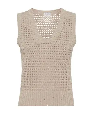 Brunello Cucinelli Sequin Embellished Open Knitted Vest