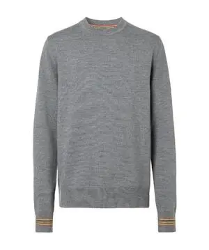Burberry Icon Stripe Trim Crew Neck Pullover - Gray