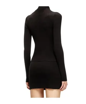 DIESEL® Ribbed Zip-front Long Sleeve Top With Cargo Pockets - Black