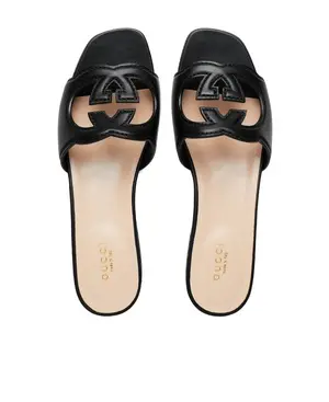 Gucci Logo Cut-out Flat Sandals - Black