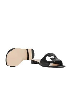 Gucci Logo Cut-out Flat Sandals - Black