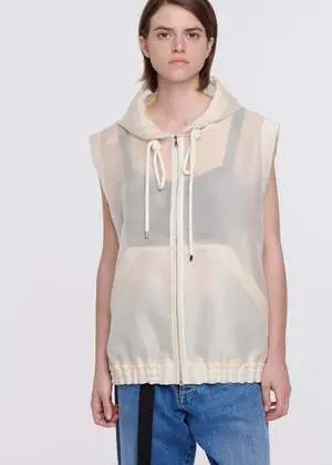 Plan C Hooded Zipper Vest - Nude