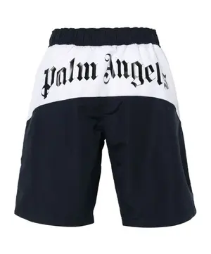 Palm Angels Logo Printed Elastic Waist Swim Shorts - Black