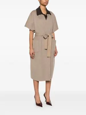 Fendi Short Sleeved V-neck Belted Coat