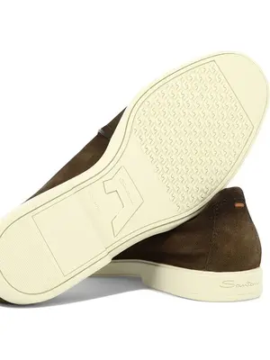 Santoni Round Toe Flat Loafers - Brown