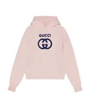 Gucci Logo Embroidered Jersey Hoodie - Pink
